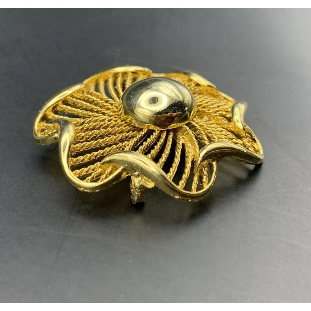 Unbranded | Jewelry | Flower Brooch Pin Gold Tone Textured Glossy Open ...